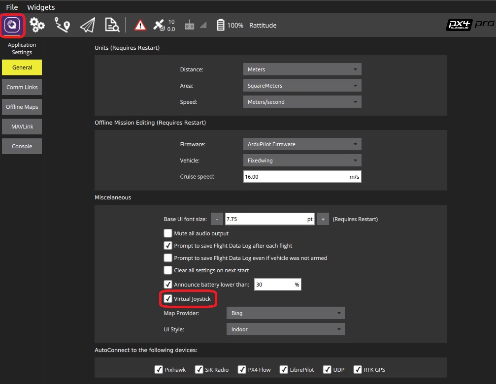 Virtual Joystick (PX4) · ham Qgc_user